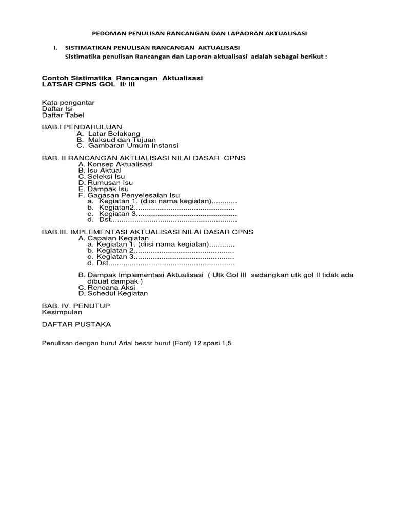 Pedoman Penulisan Rancangan Dan Lapaoran Aktualisasi | PDF