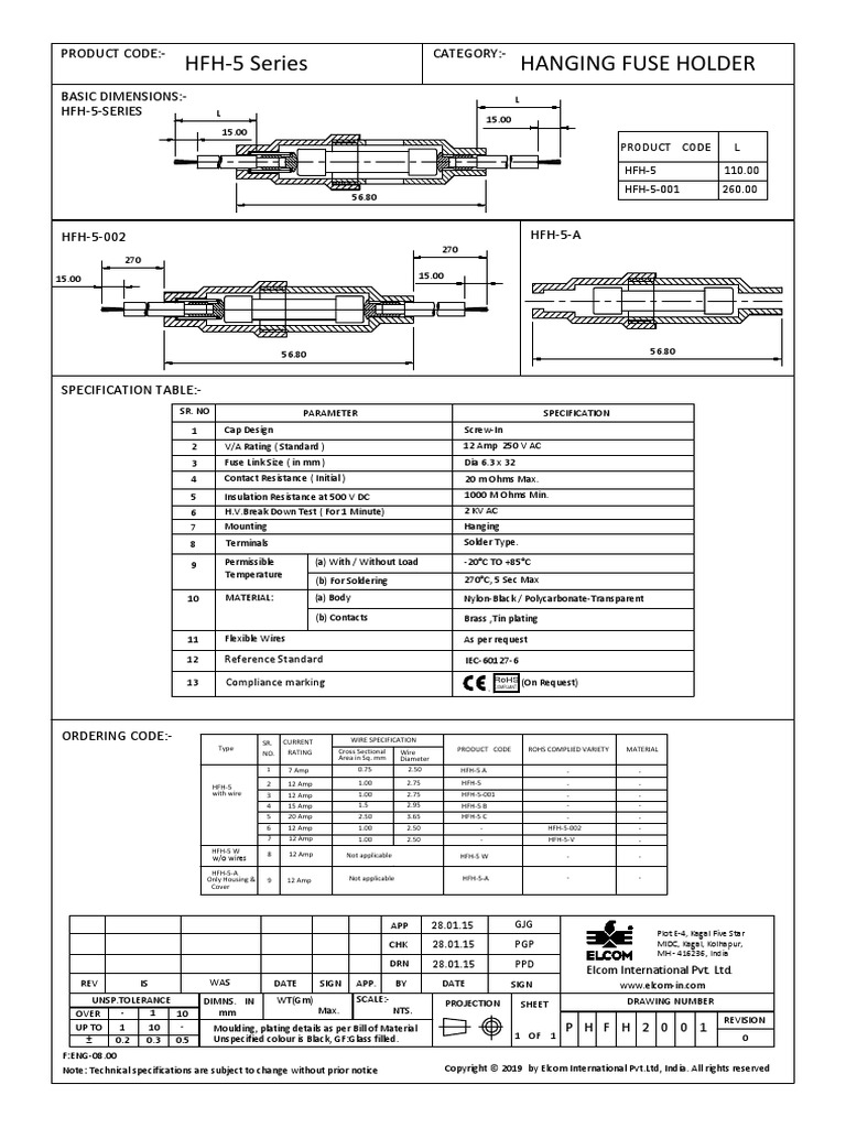 Hanging Fuse Holder HFH-5 Series: Category:-Product Code | PDF | Fuse ...