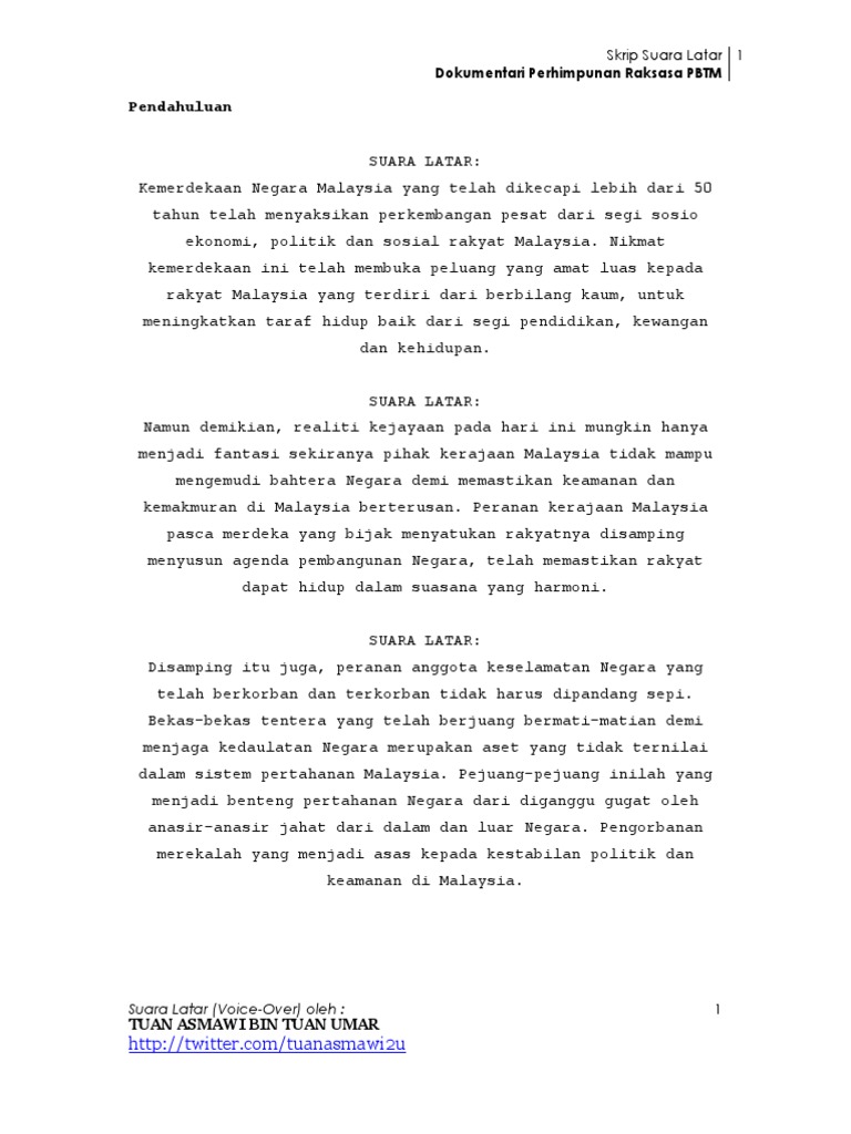 Skrip Vo Dokumentari PBTM (Final) | PDF