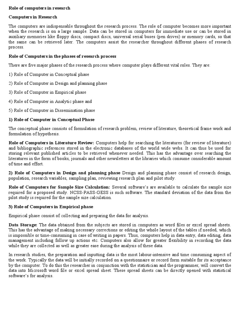 Role of Computers in Research | PDF | Data Analysis | Spss