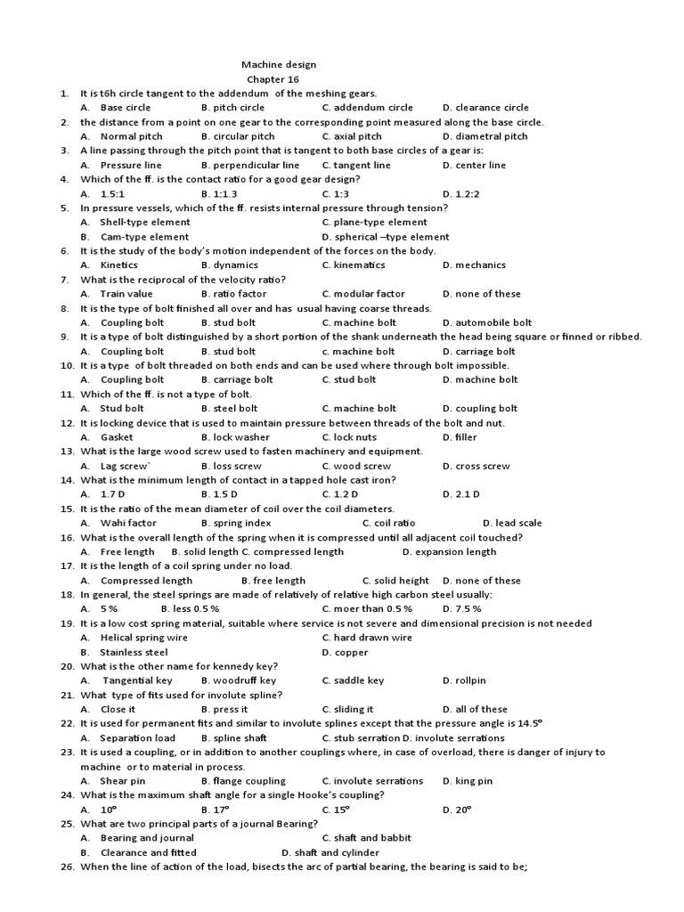 Machine Design Examination 16 | PDF | Gear | Belt (Mechanical)