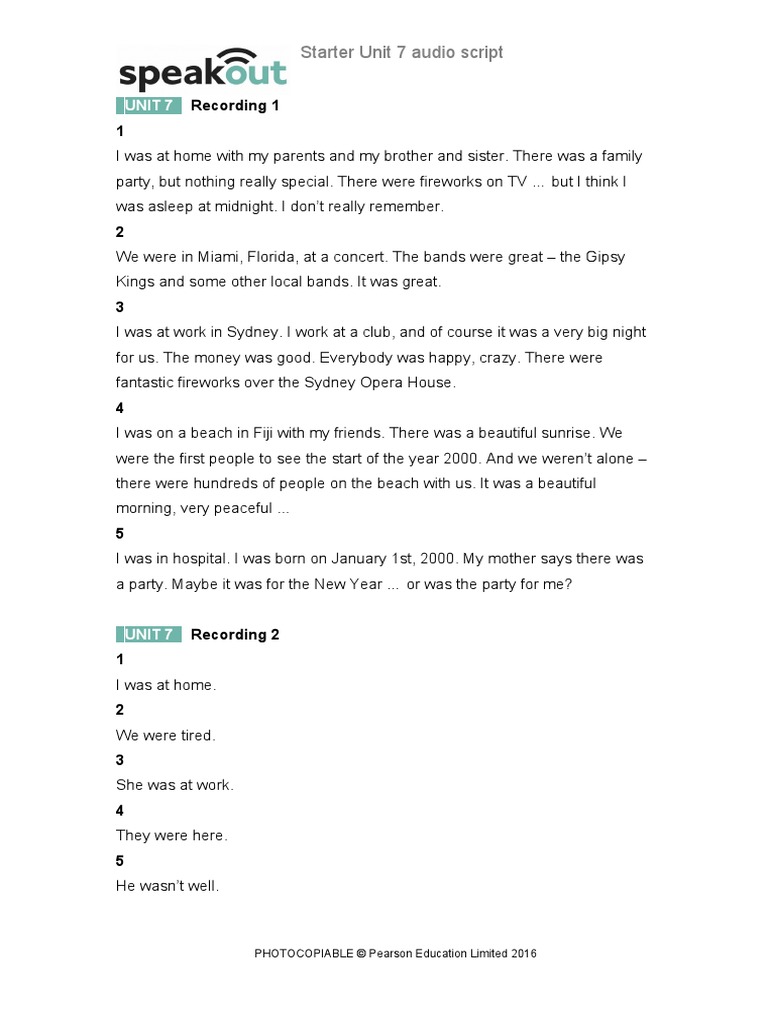 Starter Unit 7 Audio Script: Recording 1 1 | PDF