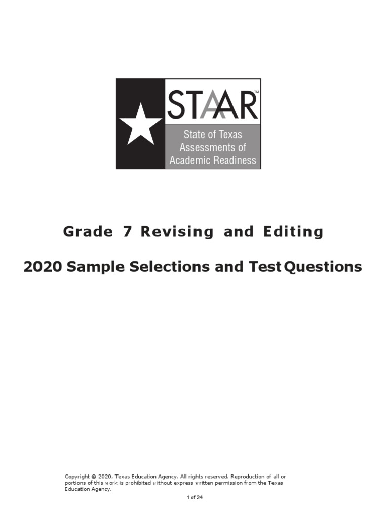 ST AR: Grade 7 Revising and Editing 2020 Sample Selections and Test ...