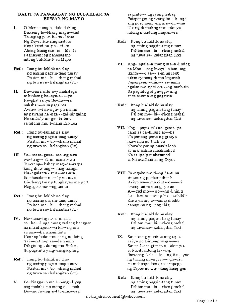 Dalit Sa Pag-Aalay NG Bulaklak Sa Buwan NG Mayo | PDF