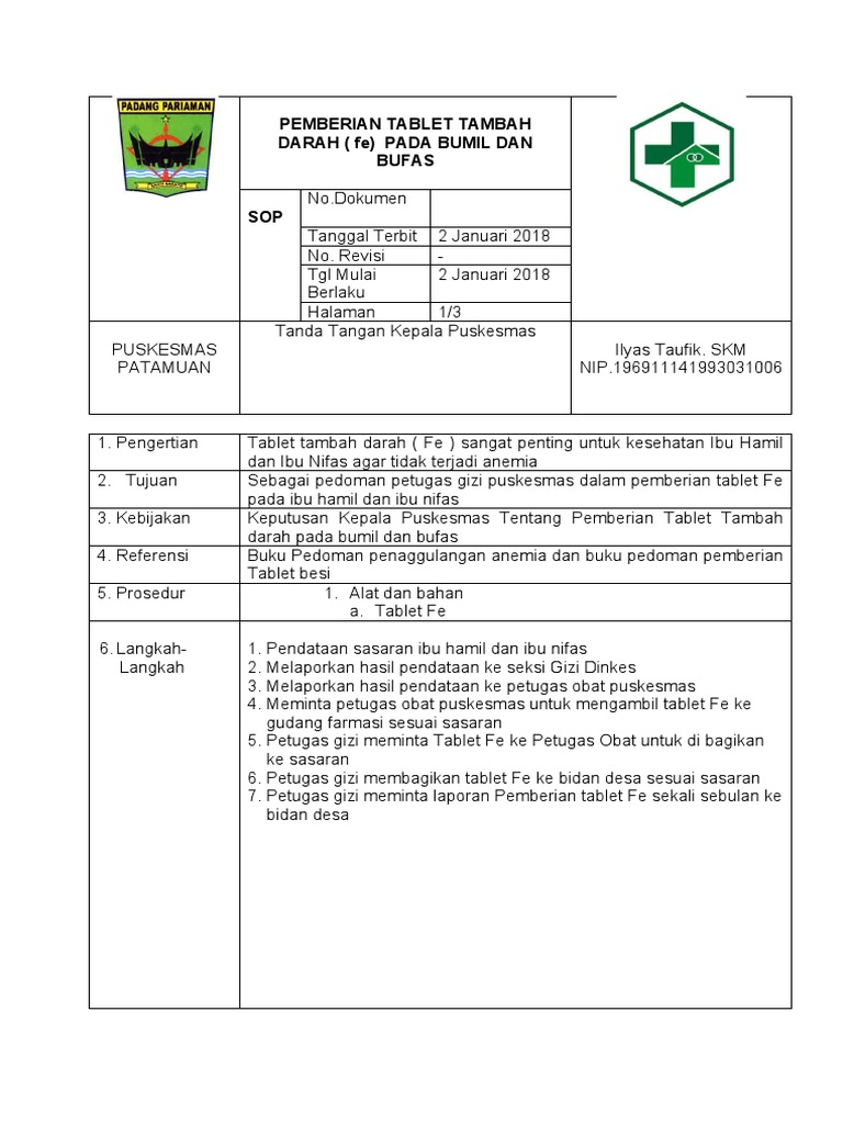 Sop Pemberian Tablet Tambah Darah | PDF