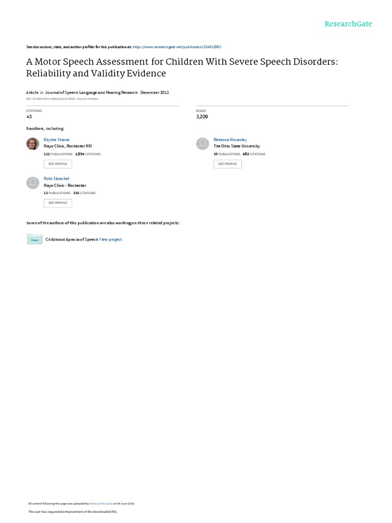 2013 Strand - A Motor Speech Assessment For Children With | PDF ...