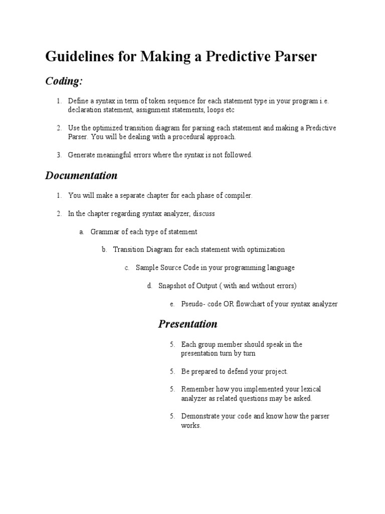 Guidelines For Making A Predictive Parser Pdf Parsing Grammar