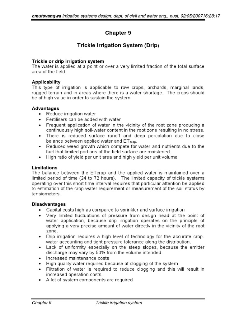 Trickle Irrigation System | PDF | Filtration | Pipe (Fluid Conveyance)
