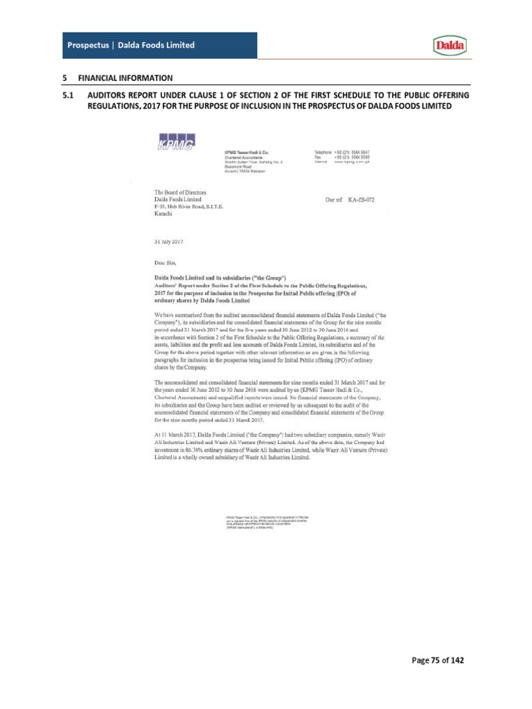 ISAE 3420 Dalda Prospectus | PDF