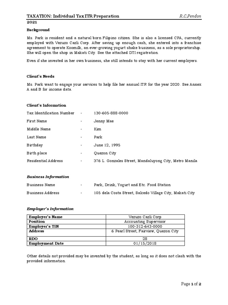 ITR Preparation for Mixed Income Earner | PDF | Income Tax | Net Income