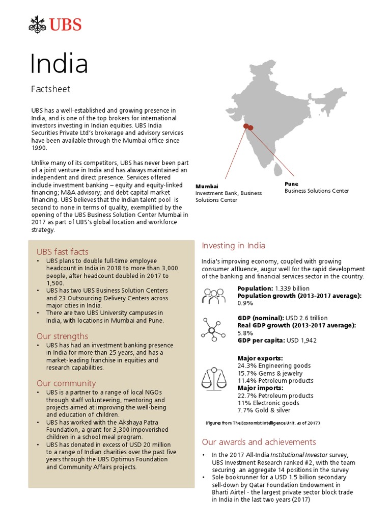 India Factsheet | PDF | Ubs | Investment Banking