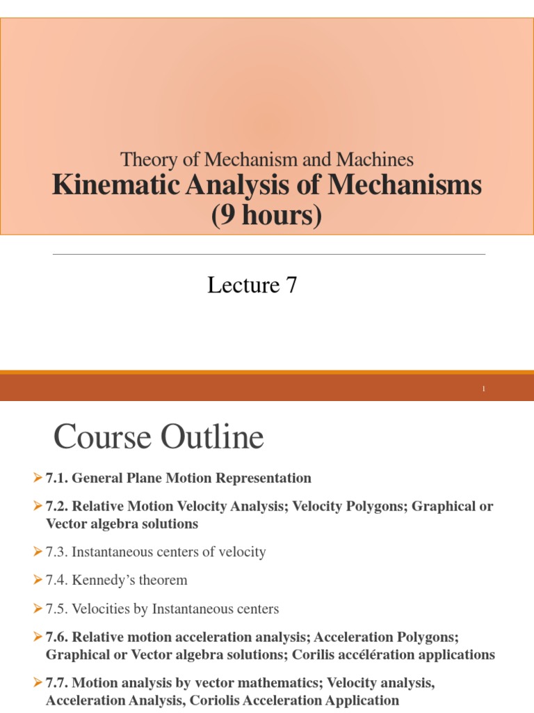 Kinematic Analysis of Mechanisms (9 Hours) : Theory of Mechanism and ...