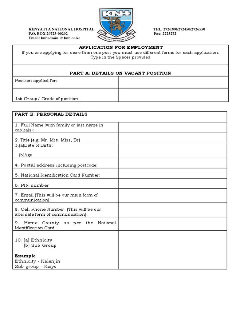 KNH Applicational Form-Rev | PDF | Government | Justice