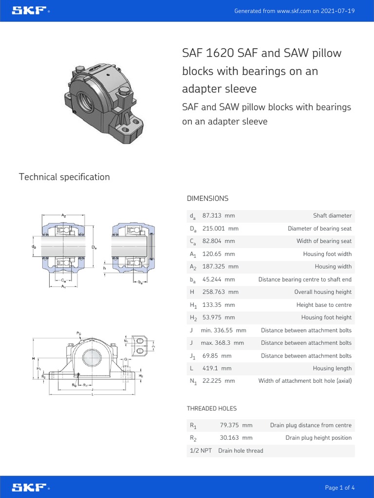 SAF 1620 SAF and SAW Pillow Blocks With Bearings On An Adapter Sleeve ...