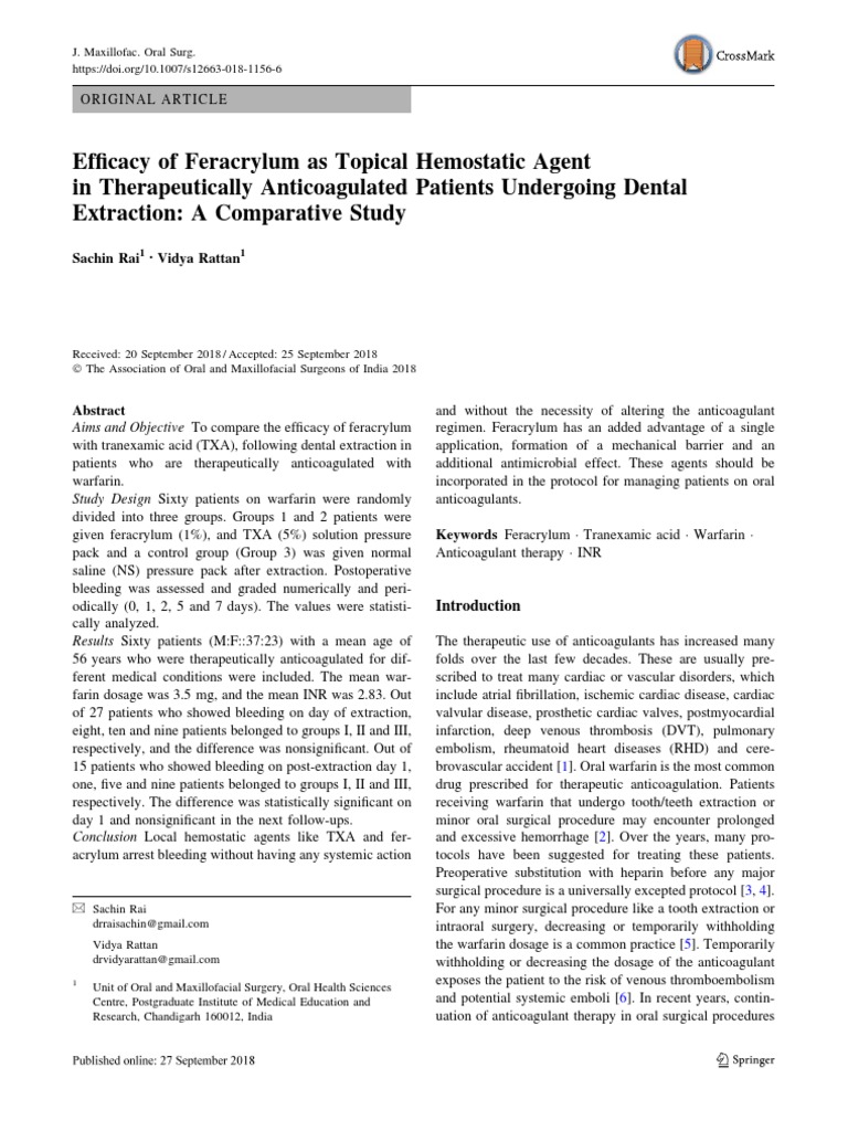 Efficacy of Feracrylum As Topical Hemostatic Agent in Therapeutically ...