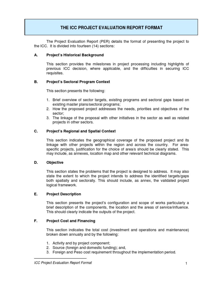 The Icc Project Evaluation Report Format: A. Project's Historical ...