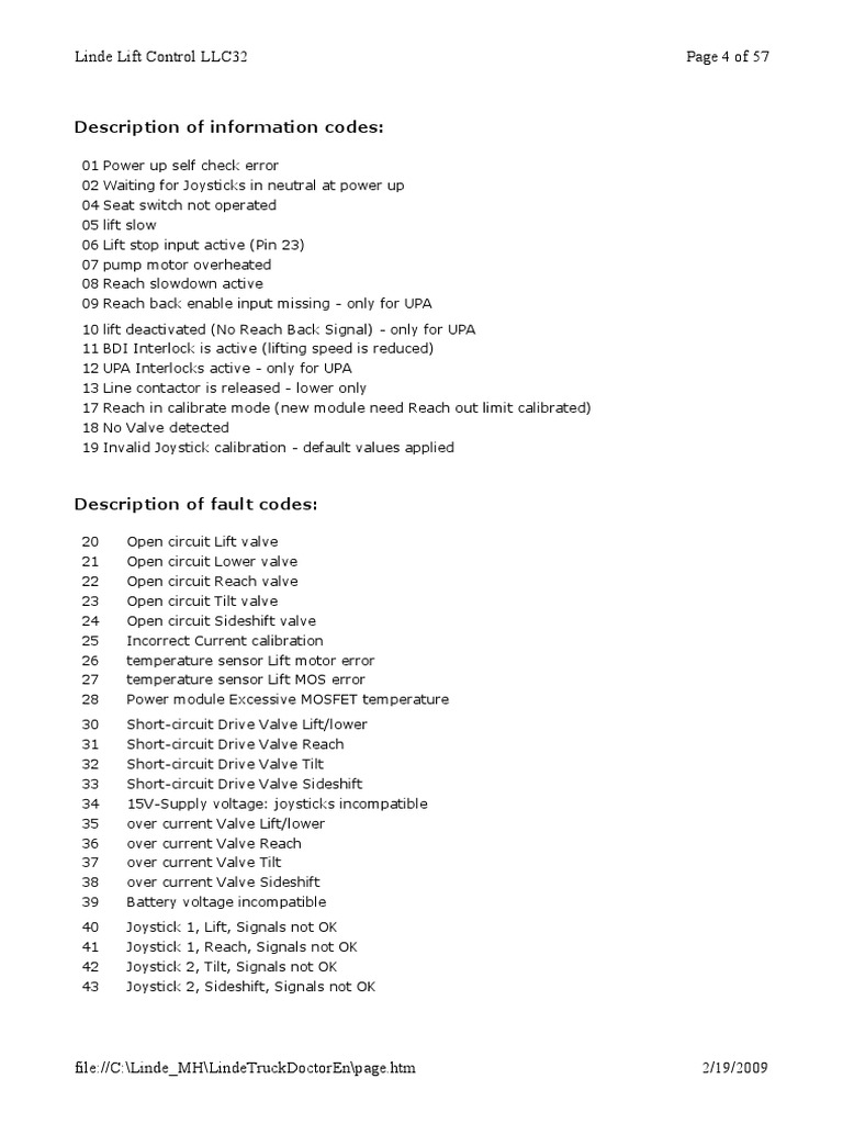 Description of Information Codes:: Page 4 of 57 Linde Lift Control ...