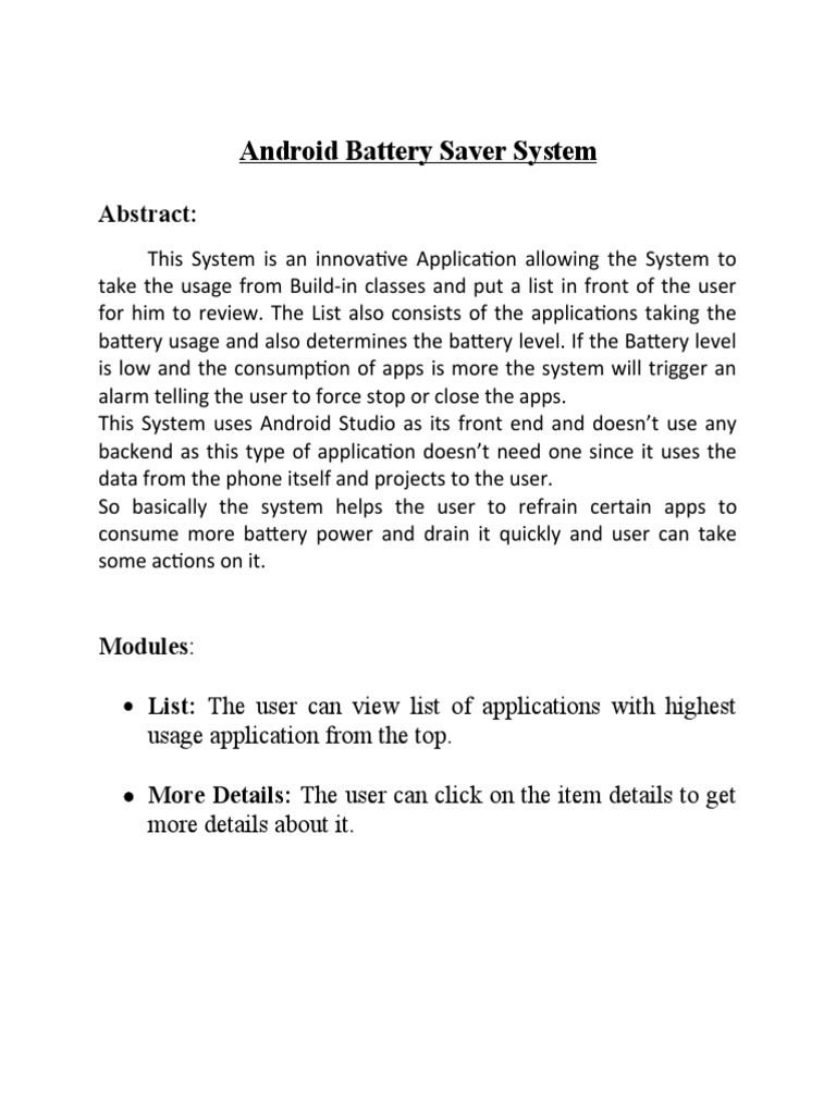 Android Battery Saver System: Abstract | PDF