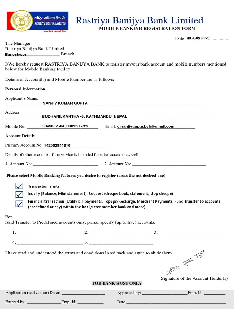 Mobile Banking Form | PDF | Financial Transaction | Payments