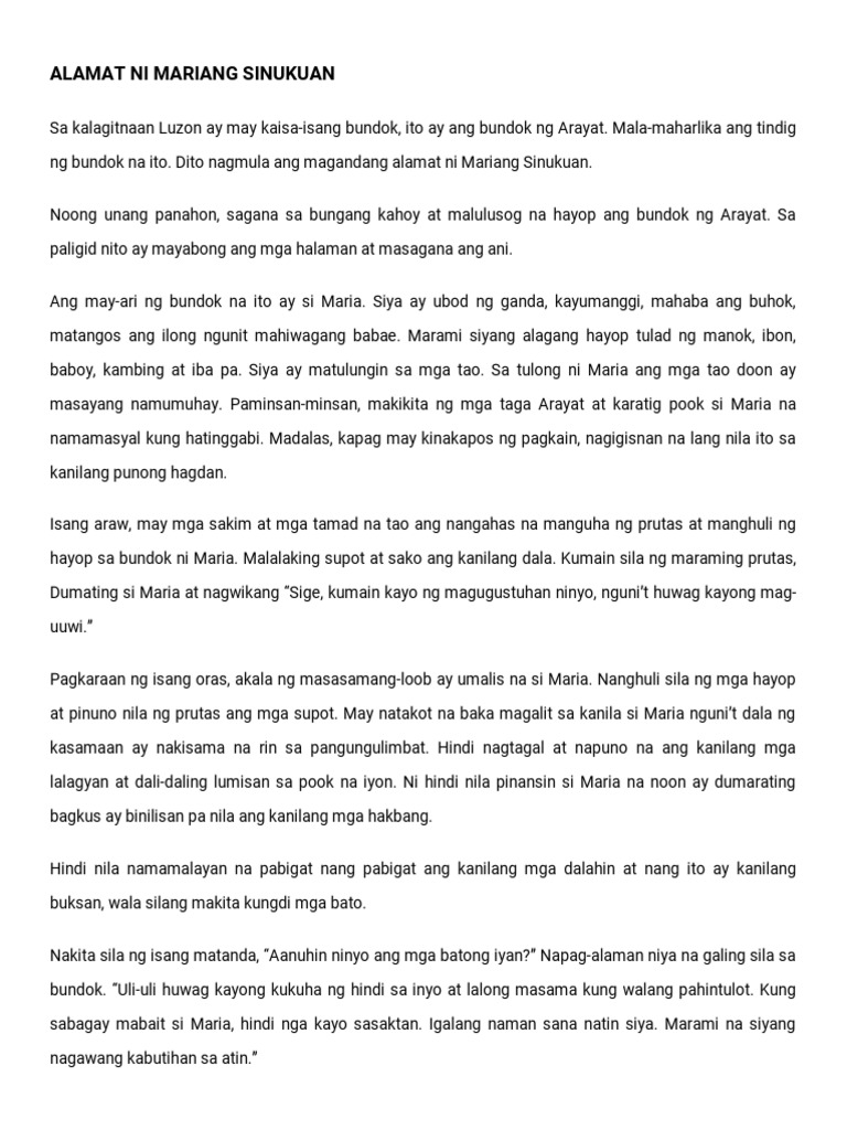 Alamat Ni Mariang Sinukuan | PDF