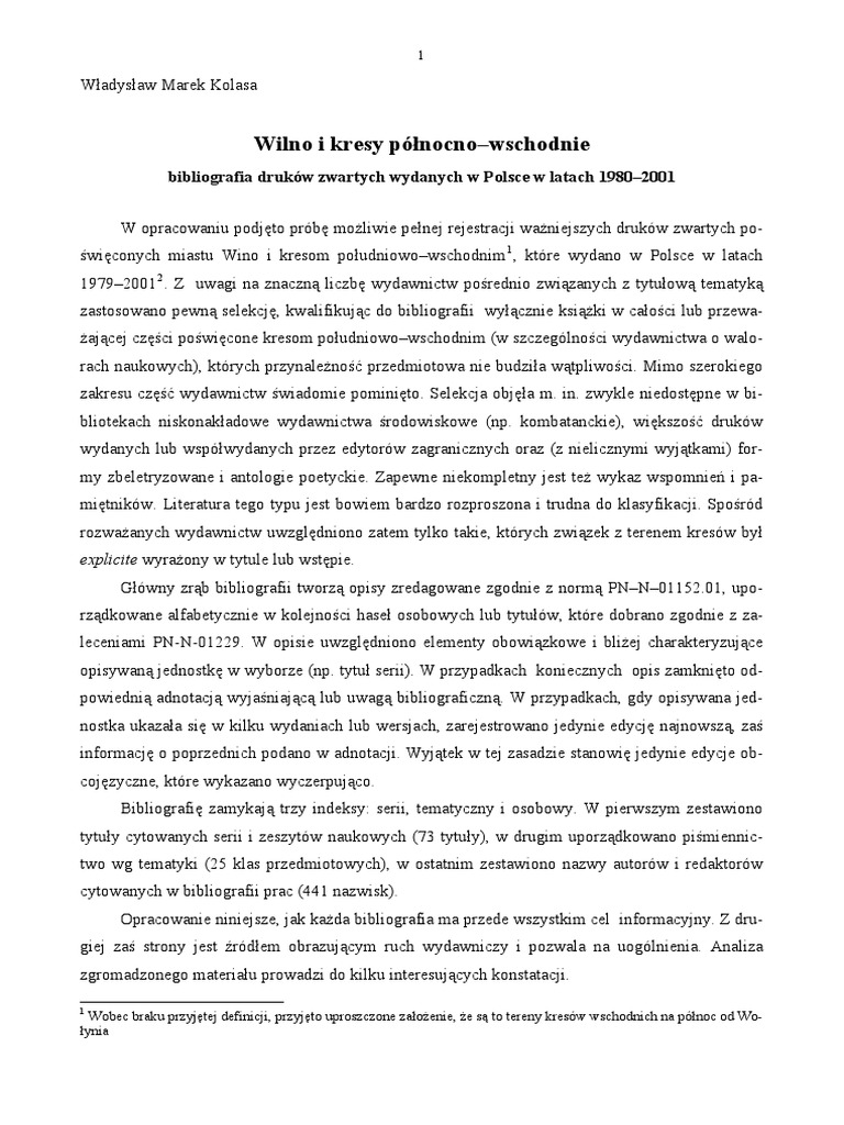 Wilno I Kresy Północno-Wschodnie: Bibliografia Druków Zwartych Wydanych W Polsce W Latach 1980 ...