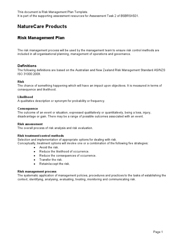 This Document Is Risk Management Plan Template | PDF | Risk Management ...