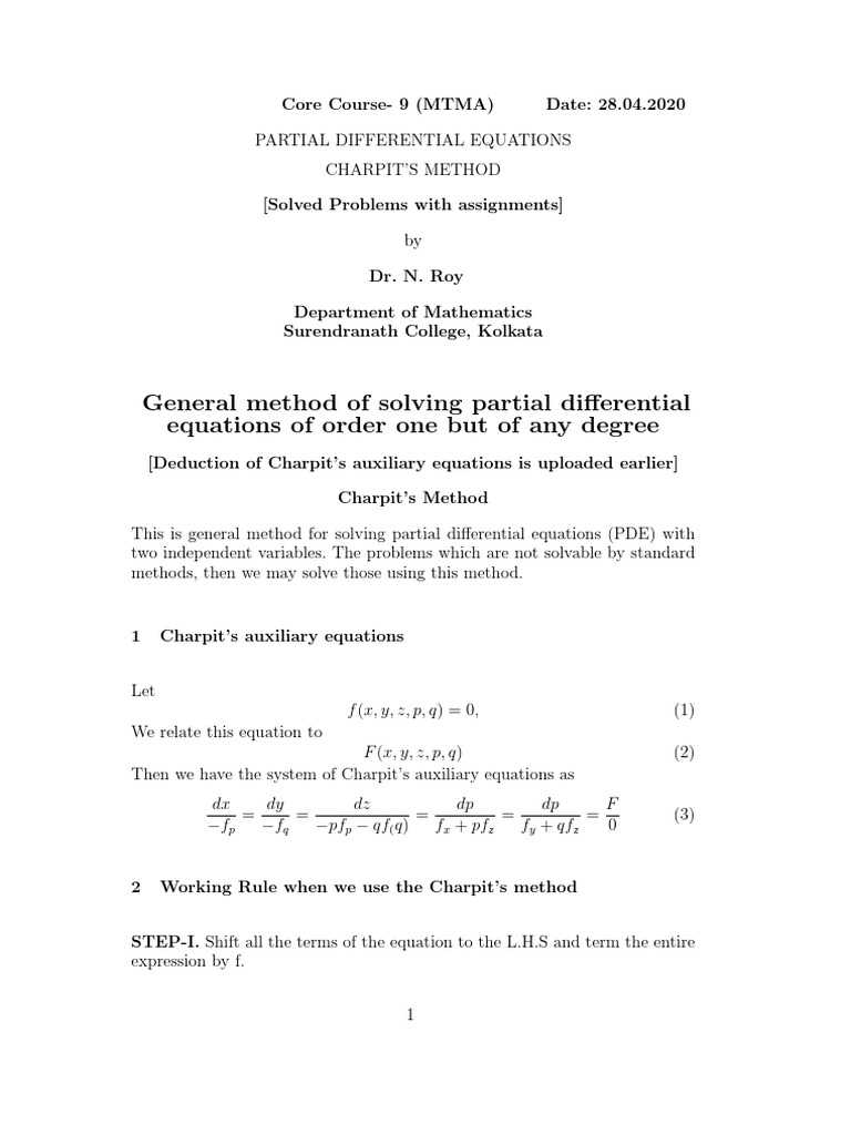 Netai - Roypde-Charpits Method - Problem2020!05!01pde Charpits Method ...