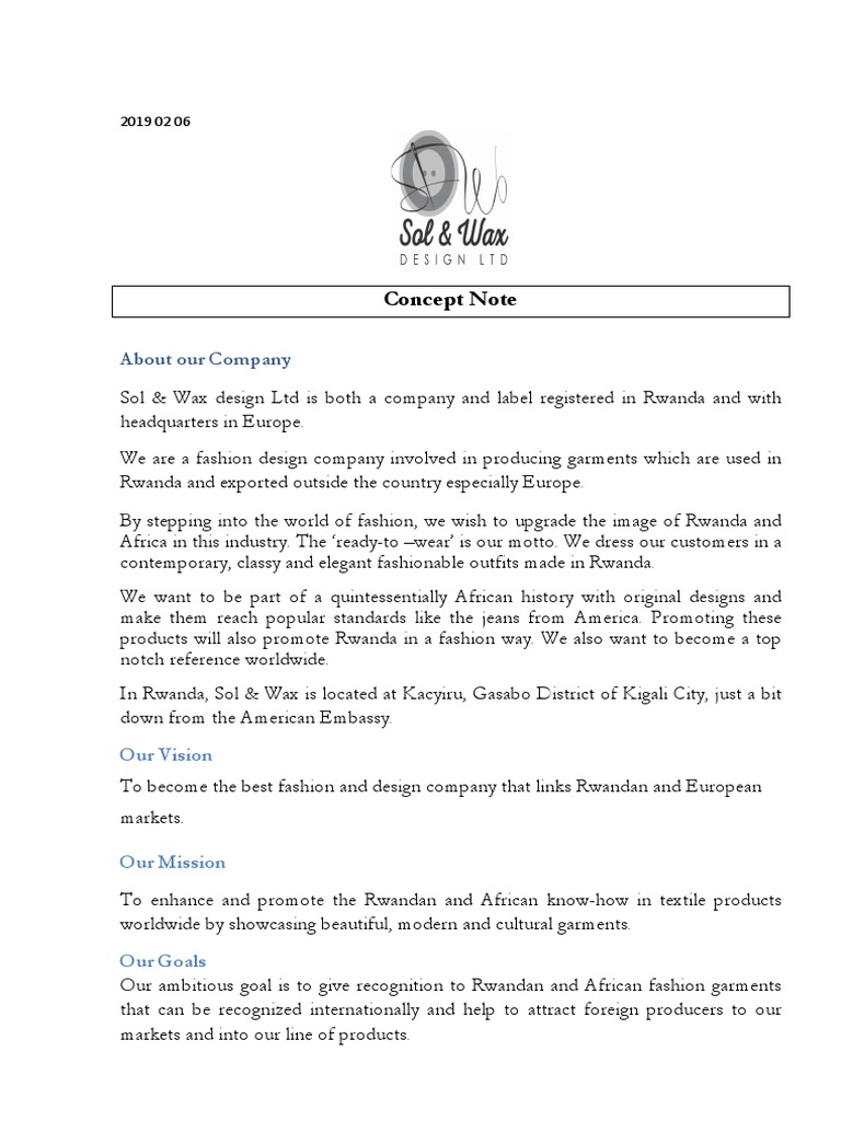 Concept Note Sample For A Clothing Design Company | PDF | Fashion ...