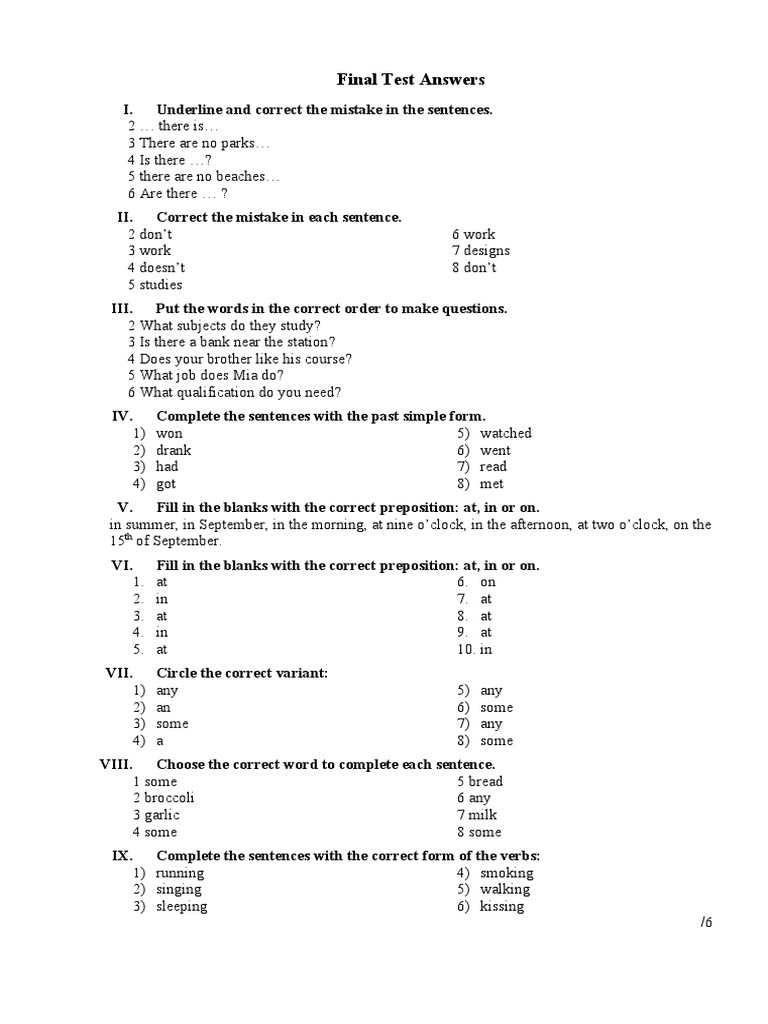 Straightforward Elementary Final Test Answers | Download Free PDF ...