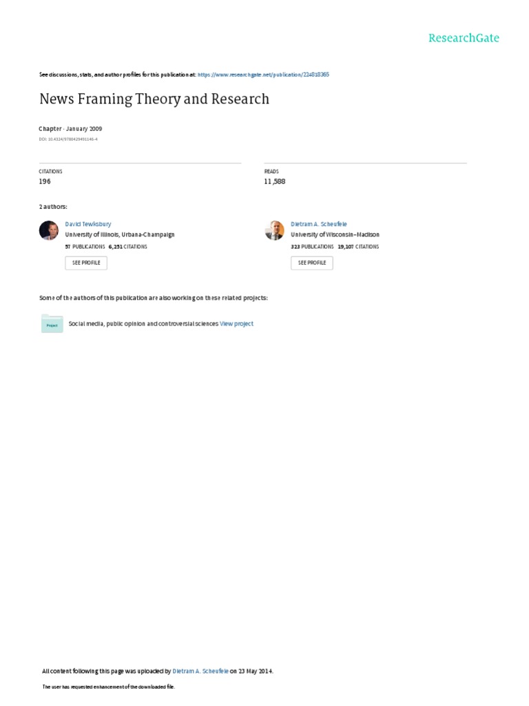 News Framing Theory and Research: January 2009 | PDF