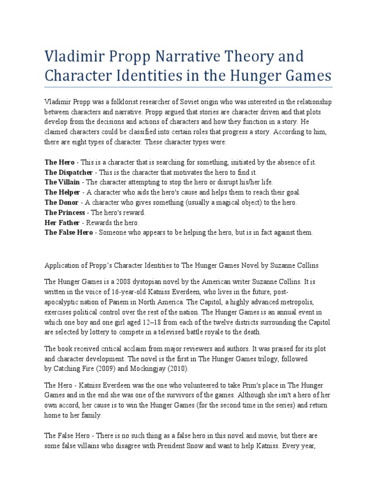 Vladimir Propp Narrative Theory and Character Identities in The Hunger ...