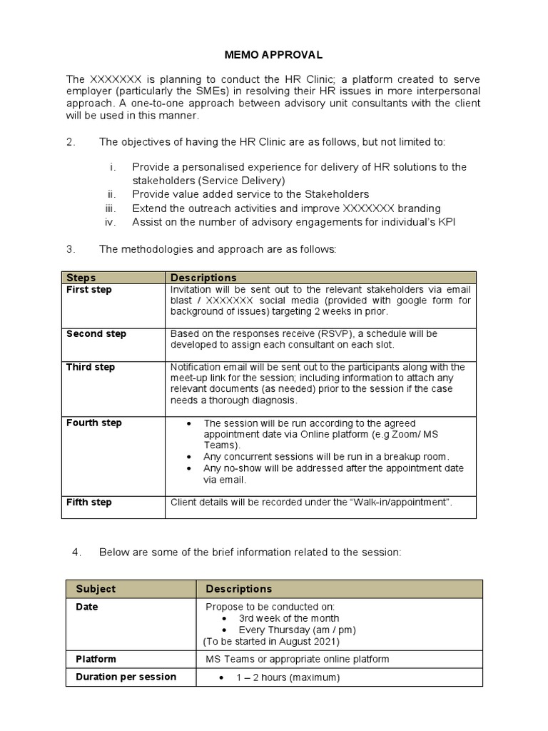 Memo Proposal HRClinic | PDF | Consultant | Business