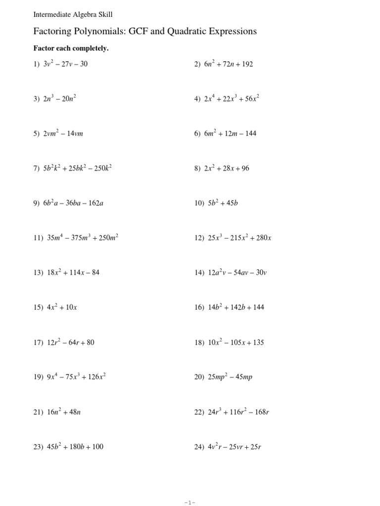 Factoring Polynomials Worksheet | PDF
