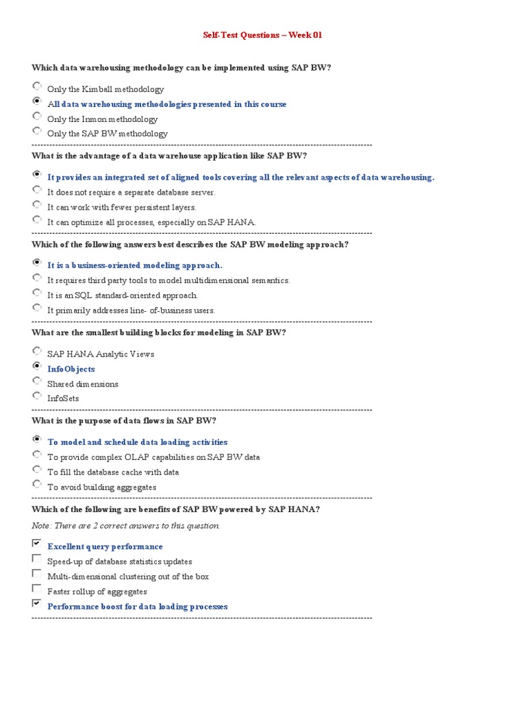Self-Test Questions - Week 01 | PDF | Data Warehouse | Computer Science