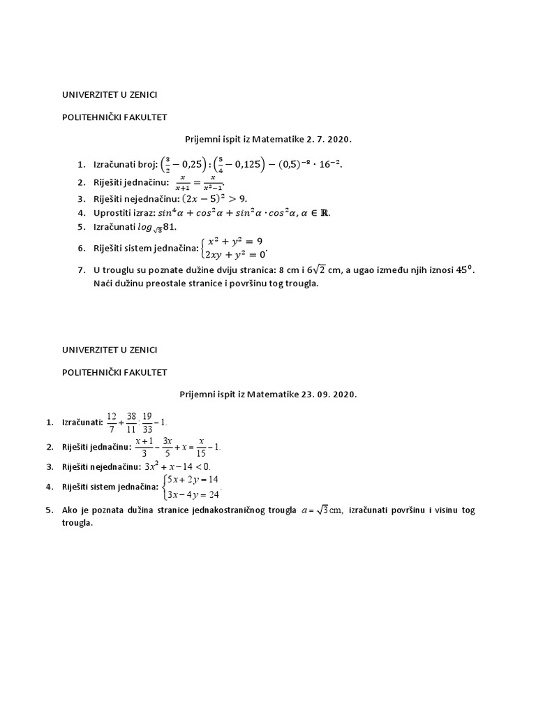 Prijemni Ispit PTF 2020 | PDF