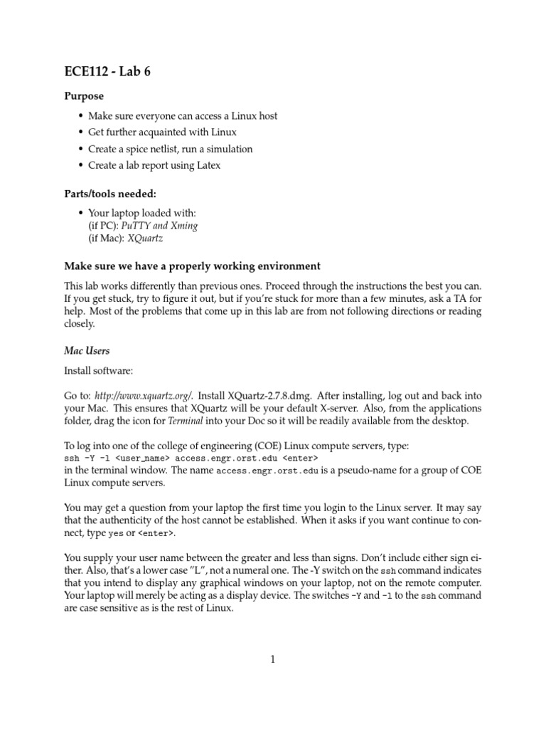ECE112 - Lab 6: Purpose | PDF | Shell (Computing) | Computer Terminal