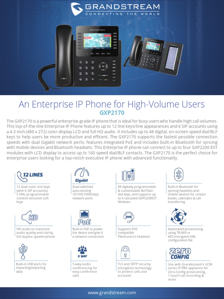 Datasheet Gxp2170 English | PDF | Session Initiation Protocol | Bluetooth
