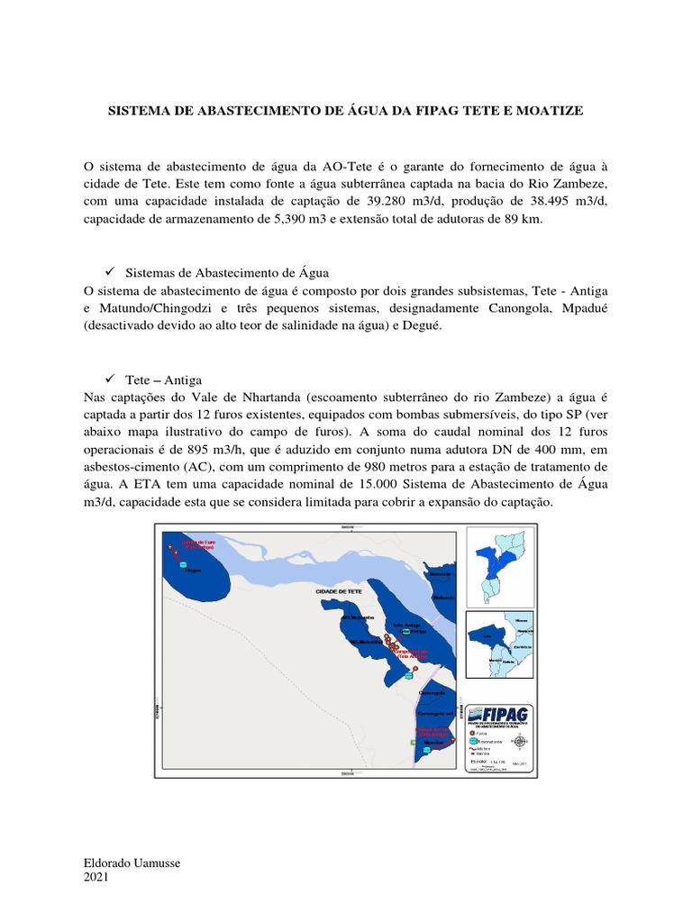 Sistema de Abastecimento de Água Da Fipag Tete e Moatize | PDF
