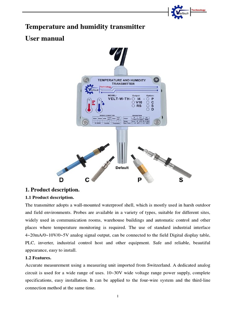 Temperature and Humidity Transmitter User Manual: 1. Product ...