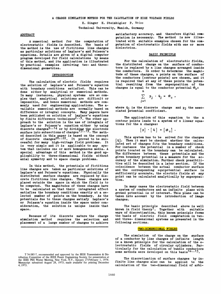 A Charge Simulation Method For The Calculation Of High Voltage Fields Pdf Electric Field