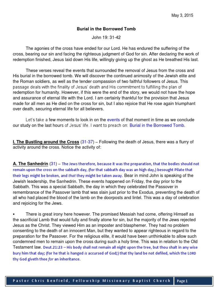 Burial in The Borrowed Tomb - John 19 (31-42) | PDF | Crucifixion Of ...