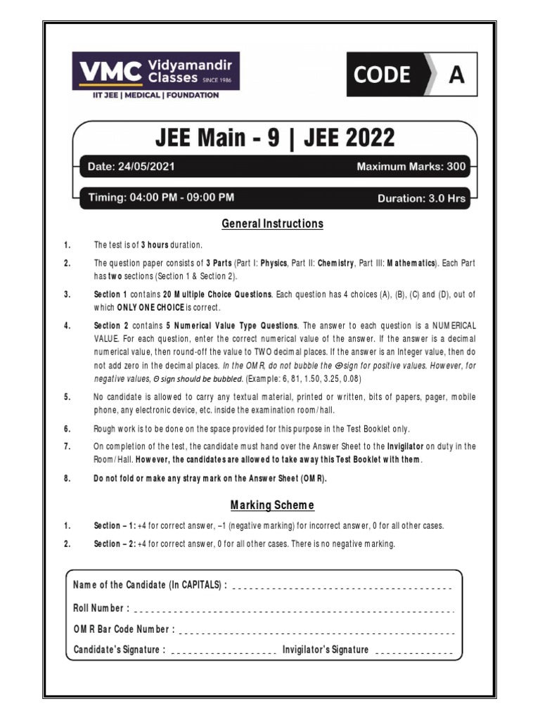 Jee Sample Paper For Practice | PDF | Crystal Structure | Materials