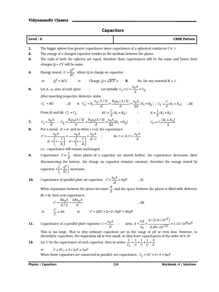Capacitors - Workbook Solutions | PDF | Dielectric | Capacitor
