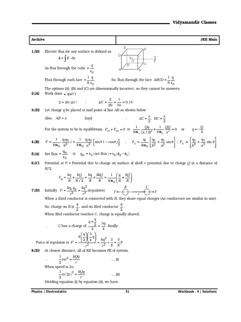 SOLUTION - ELECTROSTATICS-6 - JEE Main - Archive | PDF | Flux | Electric Field