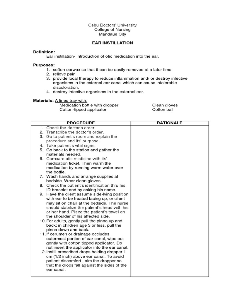Ear Instillation | PDF | Ear | Patient