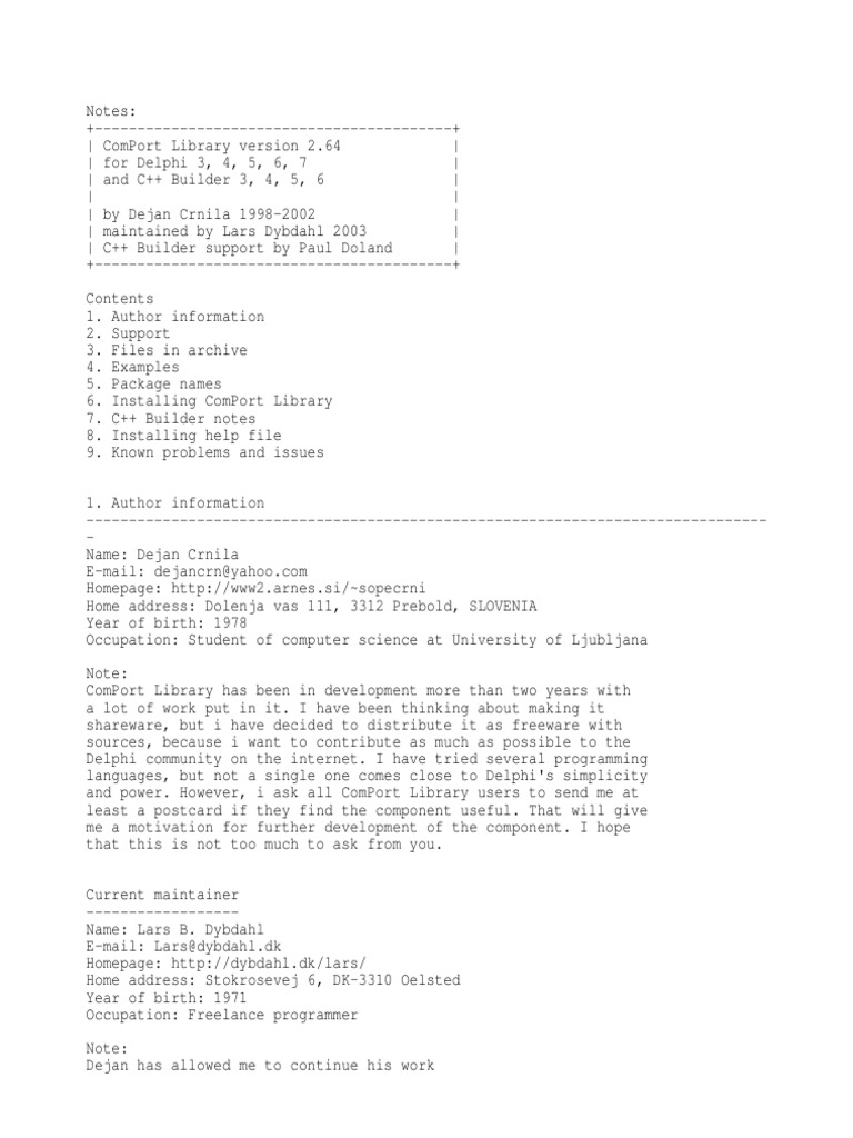 ComPort Library Version 2.64 | PDF | Directory (Computing) | Computer File