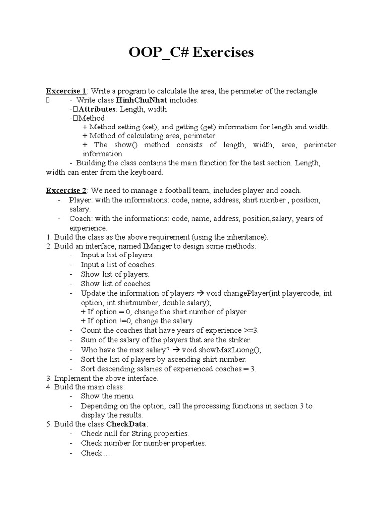 OOP - C# Exercises: Excercise 1: Write A Program To Calculate The Area, The Perimeter of The ...