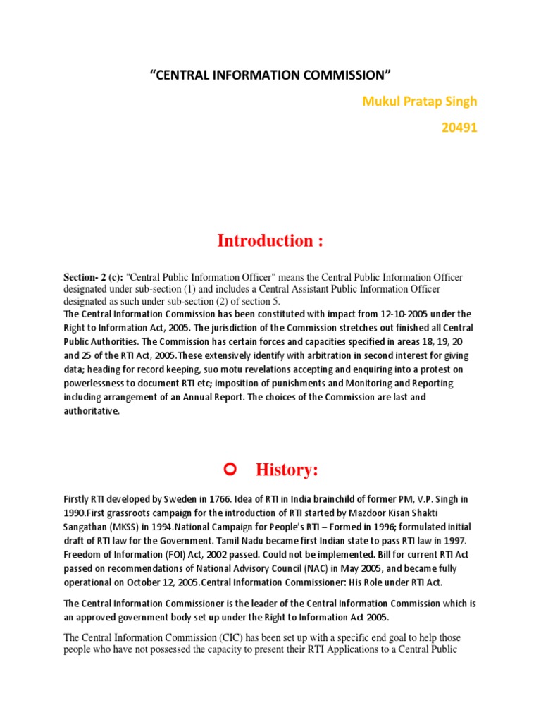 The Central Role of the Central Information Commission in Implementing ...