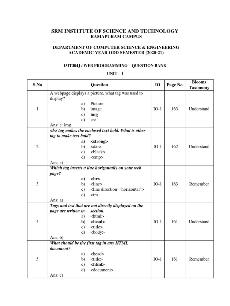 Web Programming Question Bank | PDF | Html Element | Html