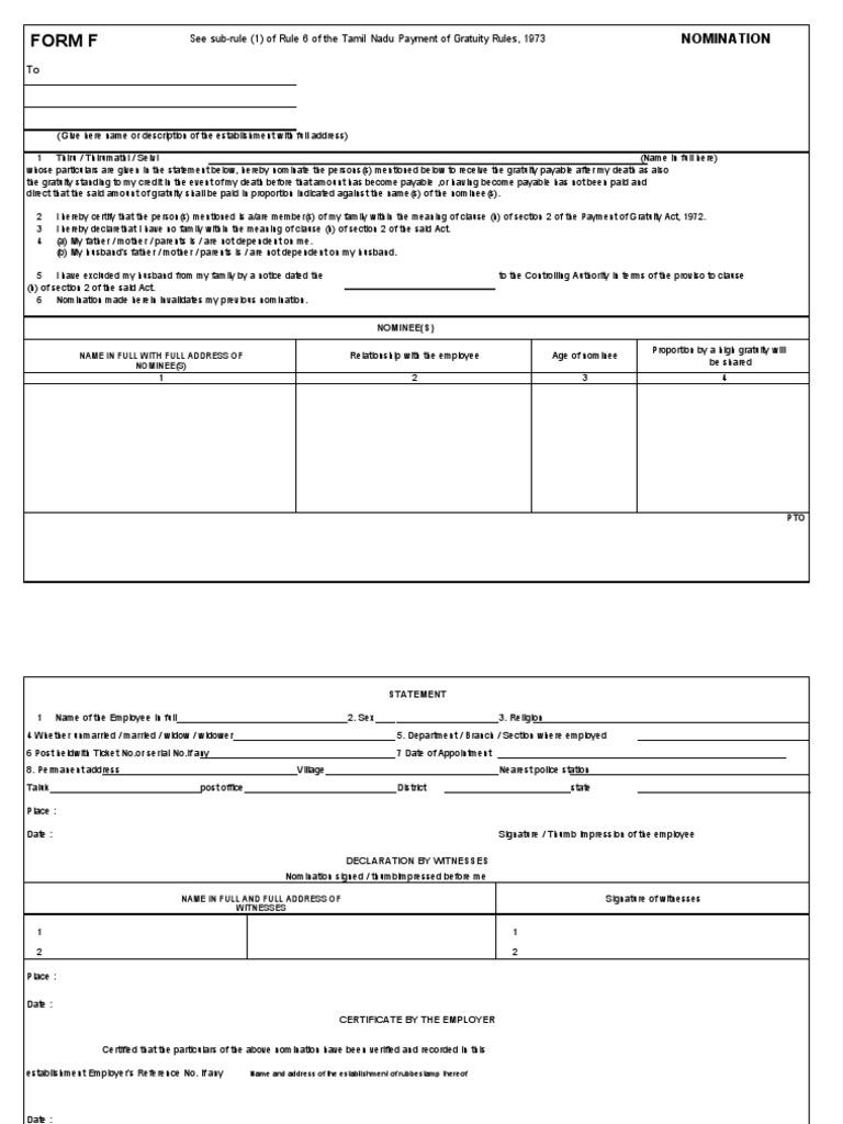 Form F: See Sub-Rule (1) of Rule 6 of The Tamil Nadu Payment of ...